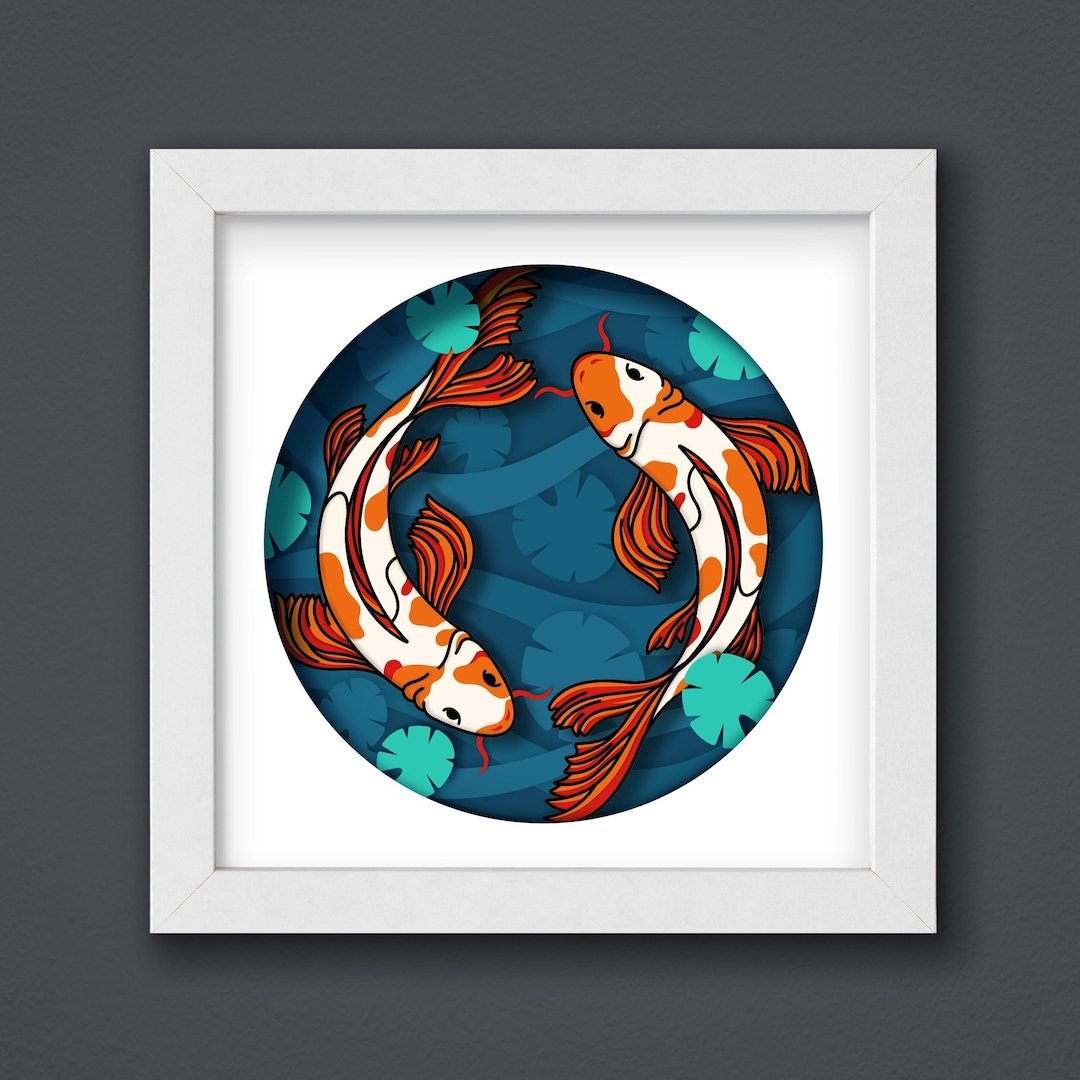 3D Koi Fish Shadow Box, 3D Paper Cut Light Box Template, SVG Digital ...