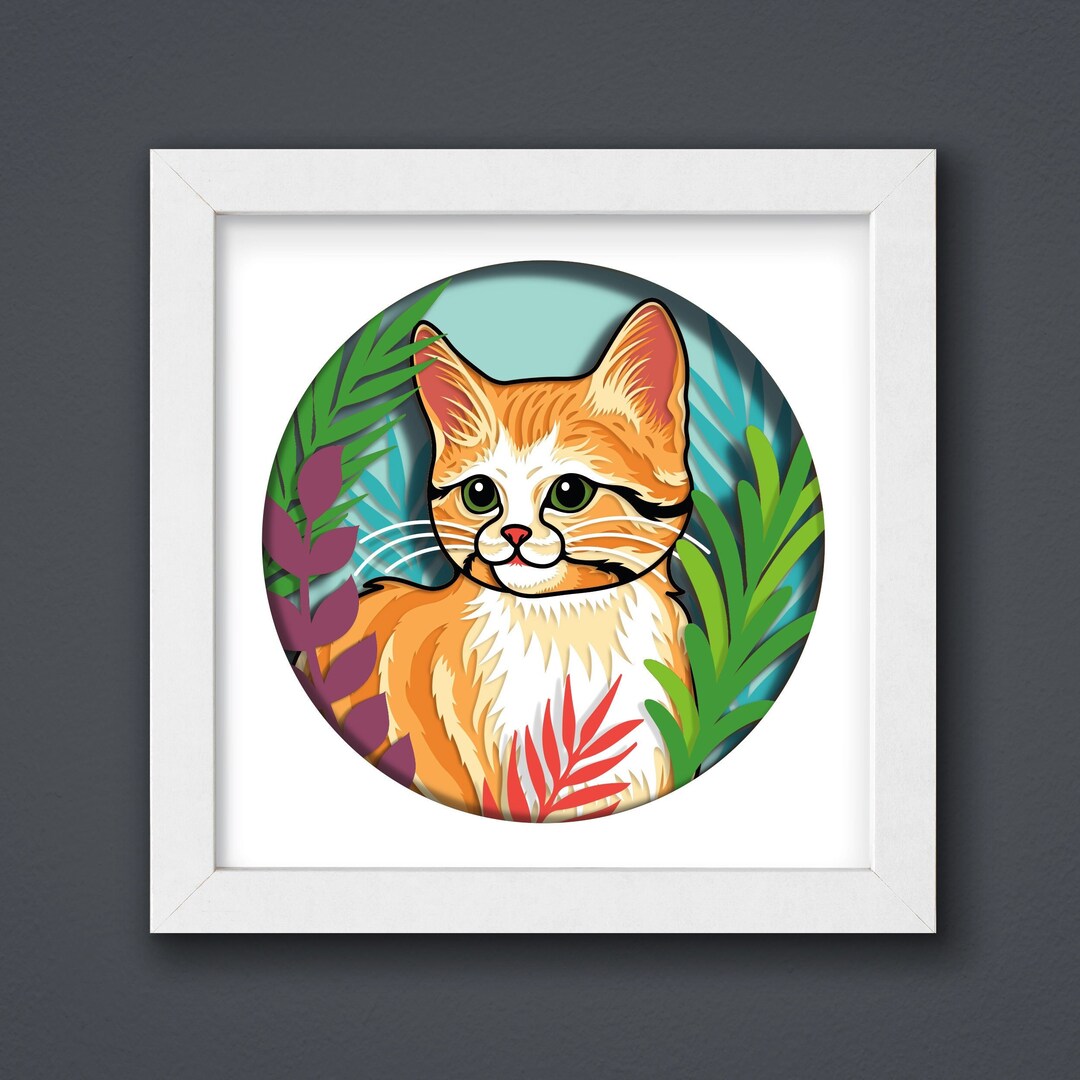 3D Cat Shadow Box, 3D Paper Cut Shadow Box Template, SVG Digital ...