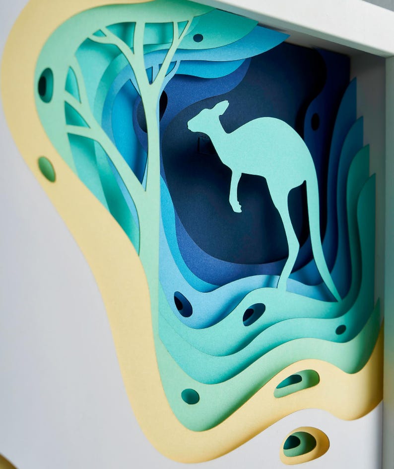 3D Kangaroo Shadow Box Template, Paper Cut Light Box (SVG Digital ...