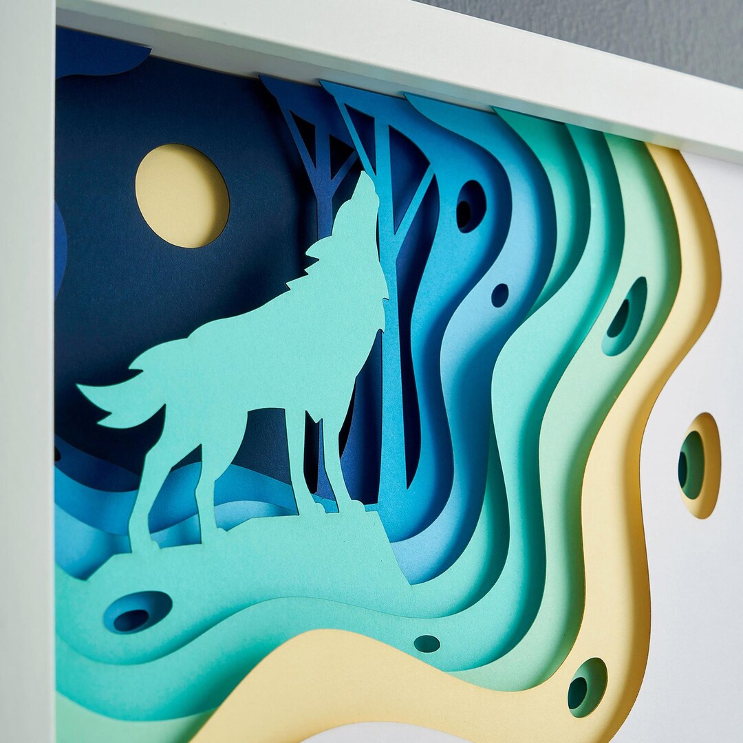 3D Wolf Shadow Box Templates, Wolves Svg Layered for Cardstock ...