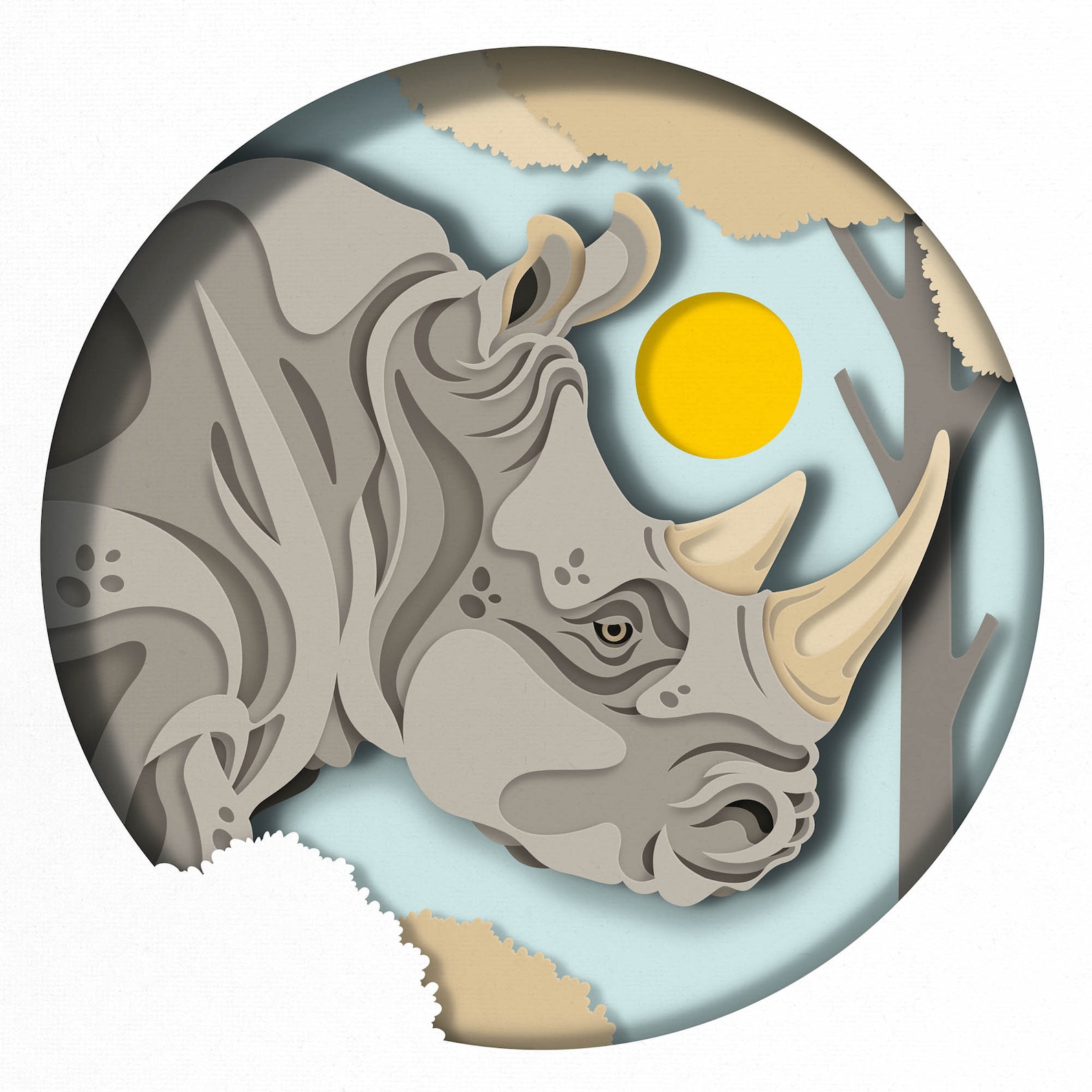 3D Rhino Shadow Box, Rhino Paper Cut, Rhino Svg, Rhino Cut Files, Rhino ...