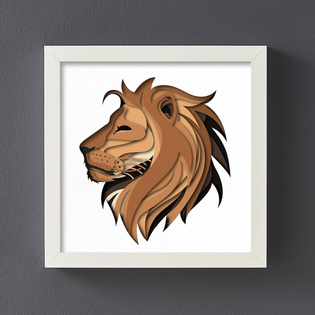 Lion 3D Shadow Box Templates, Lion Svg Layered for Cardstock ...