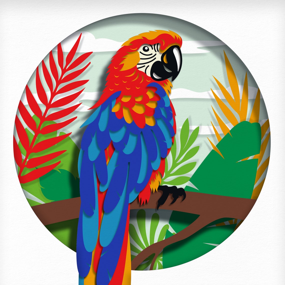 3D Parrot Shadow Box Template, SVG Paper Cut Light Box (digital ...