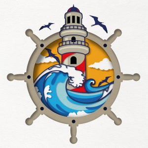 3D Lighthouse SVG, Shadow Box Template, 3D SVG Shadowbox, Layered ...