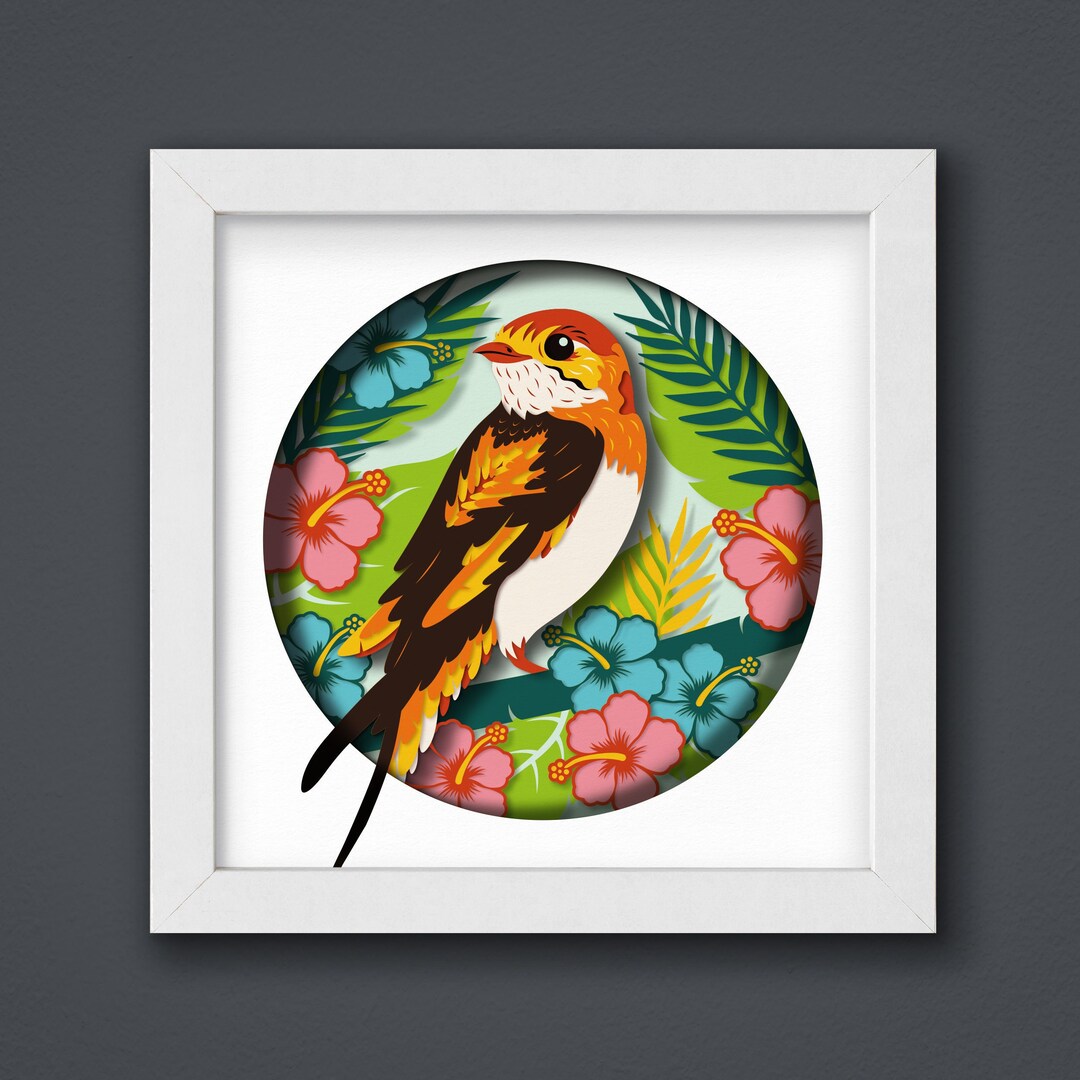 Bird SVG Shadow Box Template, Flowers Birds and Moon 3D SVG Shadowbox ...