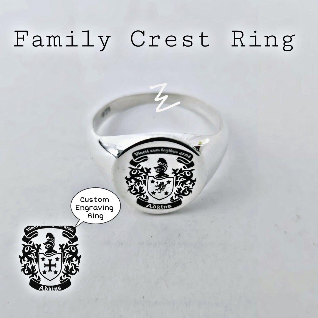 Coat of Arms Family Crest Ring, Crest Engrave Ring, Personalized Ring ...