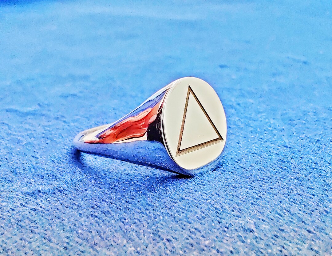 Planet Signet Ring, Water Symbol, Fire Symbol Ring, Triangle Ring in ...