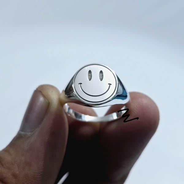 925 Silver Smiley Ring - Etsy UK