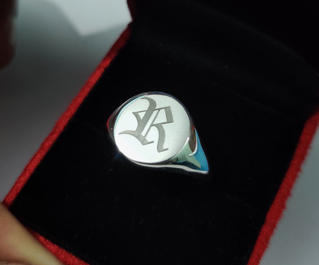 Custom Silver Ring Oval Signet Ring Men Women Initial Ring Silver ...