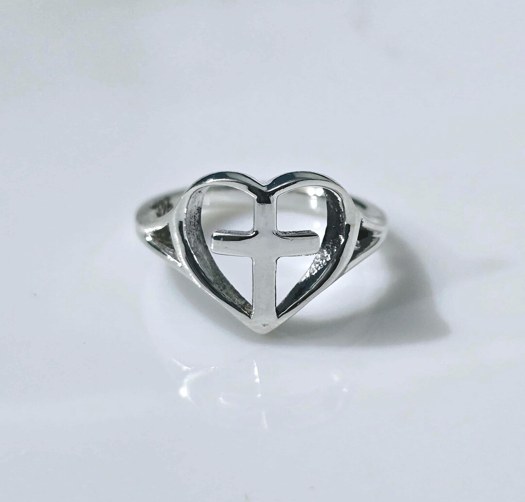 Cross Ring , 925 Sterling Silver Cross Ring, Womens Ring, Heart Cross ...