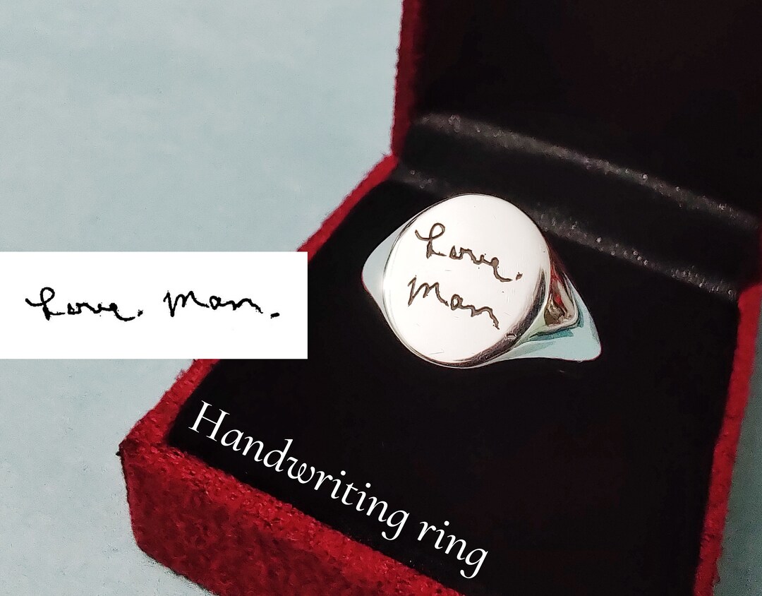 Personalized Engraved Handwriting Ring. Custom Handwriting Ring. Oval ...