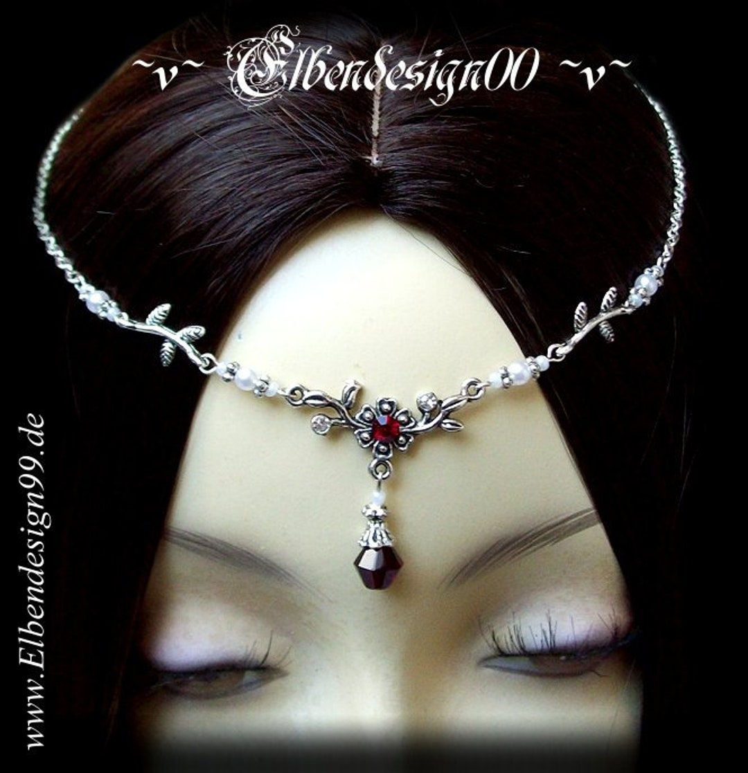 Forehead Jewelry Leaf Tendrils Elven Design99 Elves Tiara With Dark Red ...