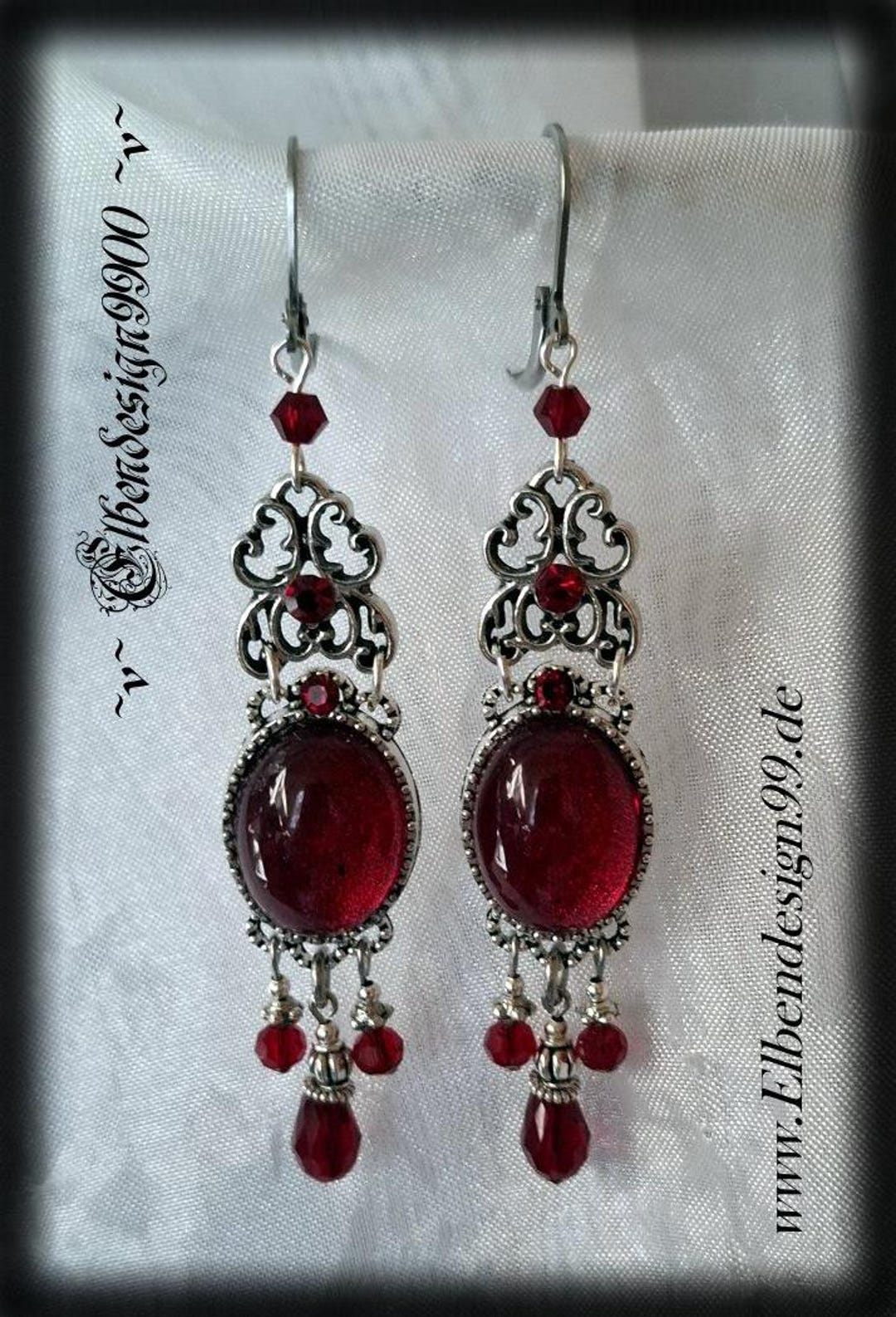 Orecchini vittoriani con pietre di vetro rosso scuro, orecchini ...