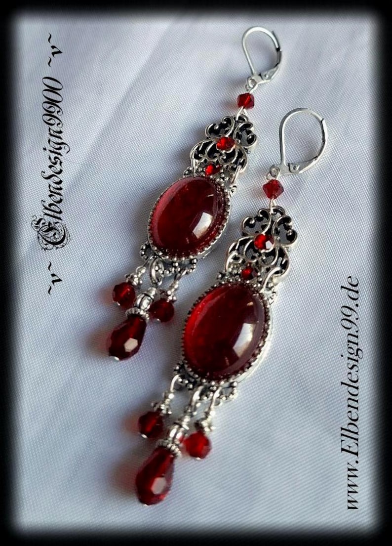 Orecchini vittoriani con pietre di vetro rosso scuro, orecchini ...