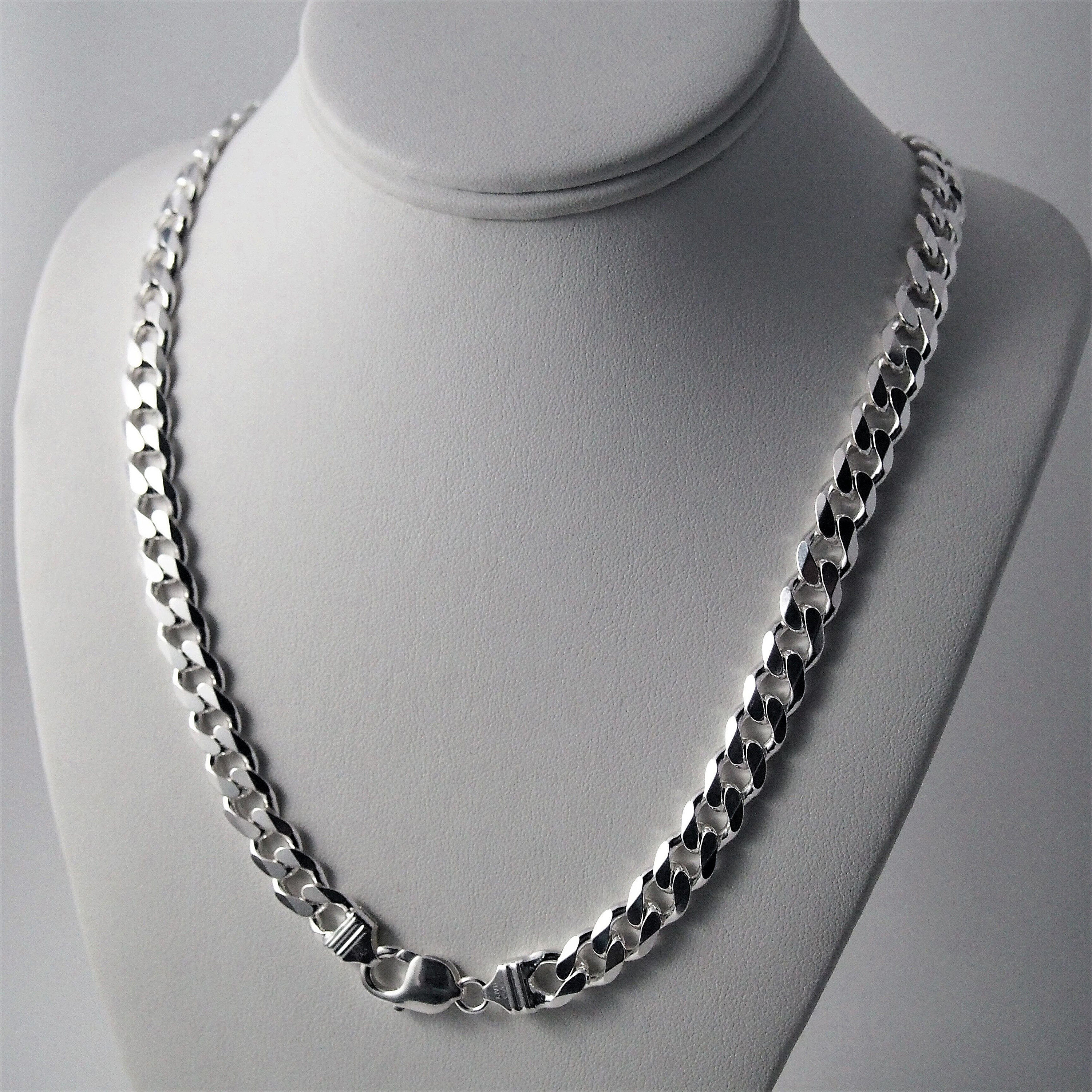 10mm Solid 925 Sterling Silver Cuban Curb Link Chain Necklace, Mens ...