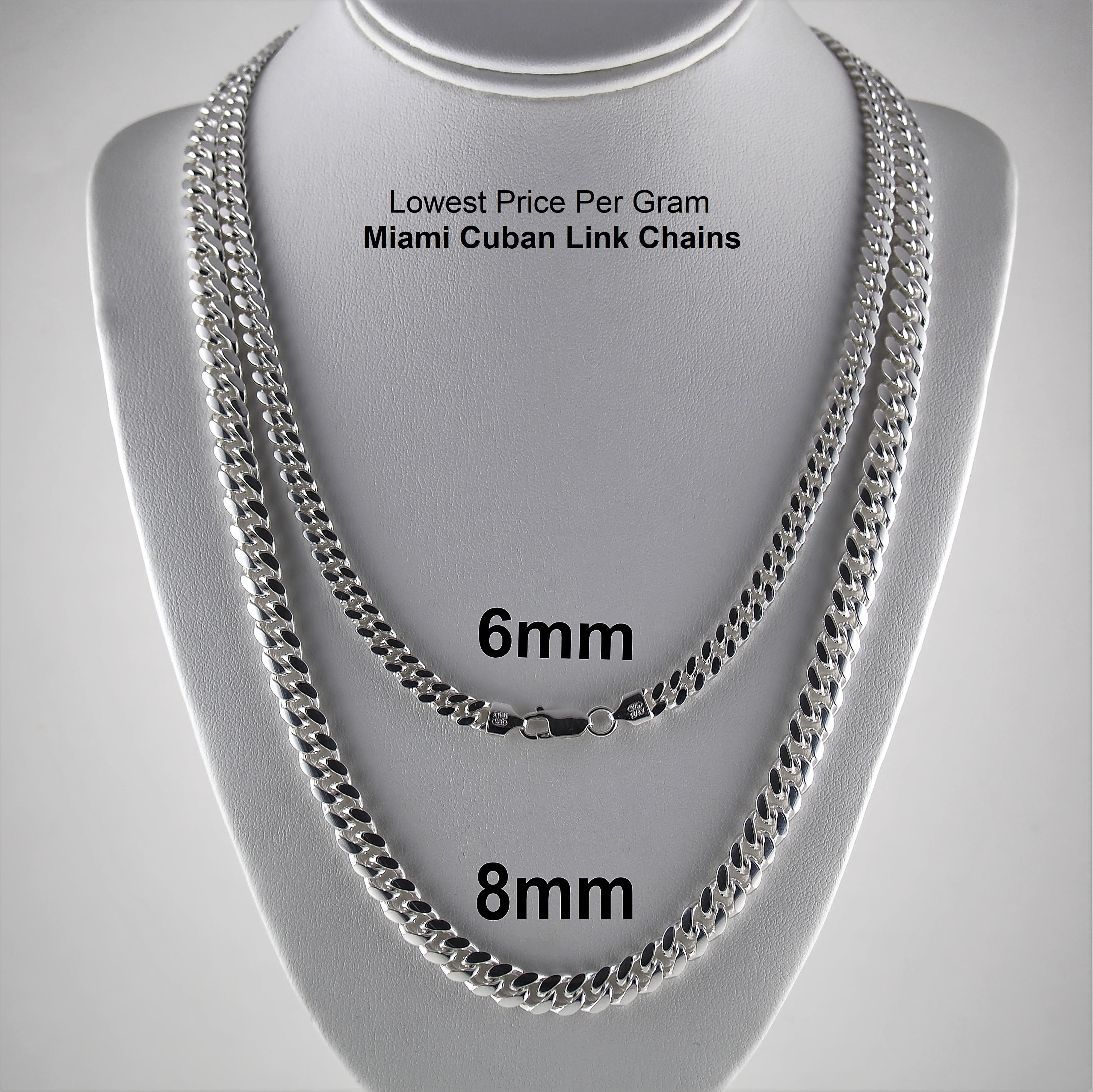 Solid 925 Sterling Silver Miami Cuban Link Chain Curb Chain Necklace ...