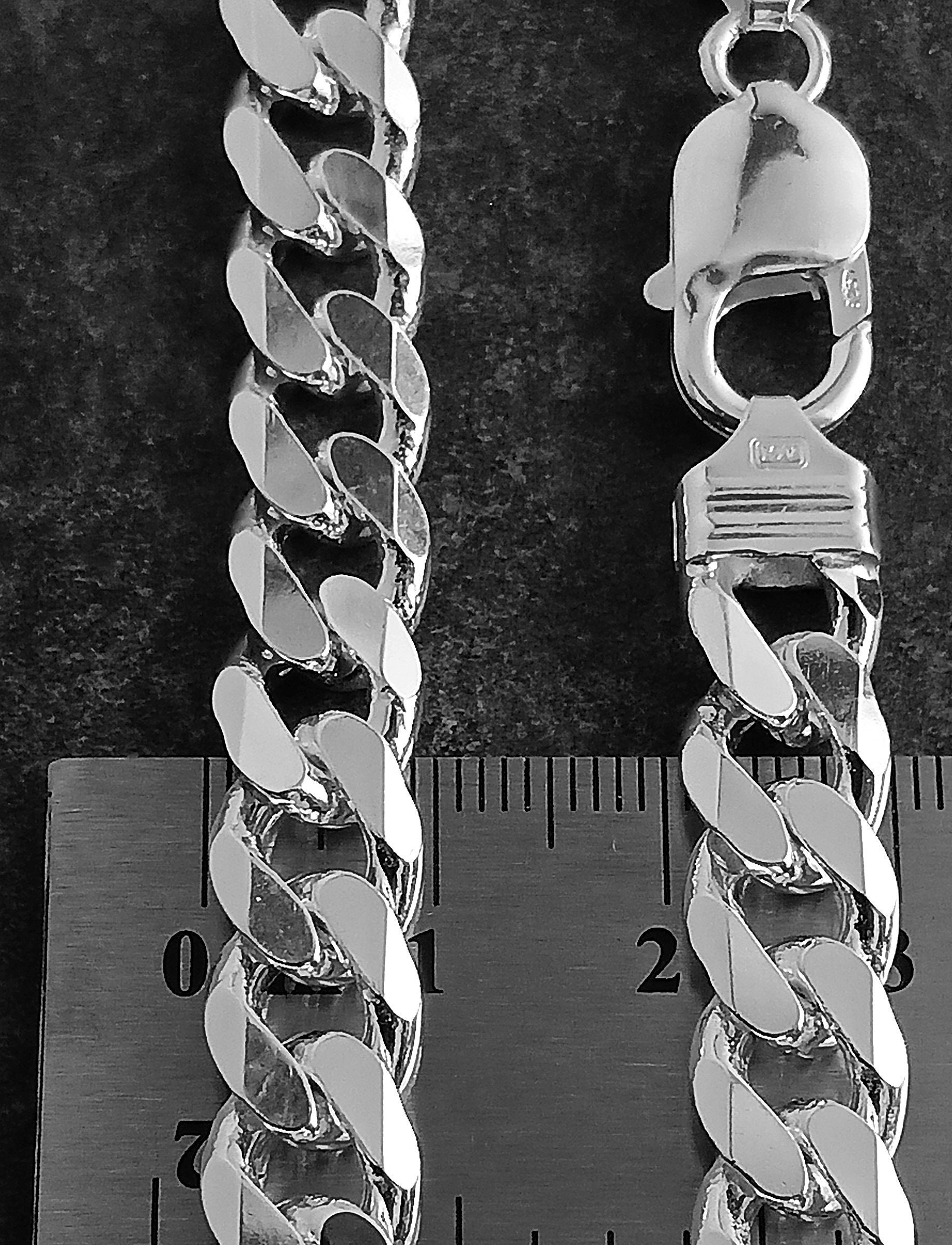 10mm Solid 925 Sterling Silver Cuban Curb Link Chain Necklace, Mens ...