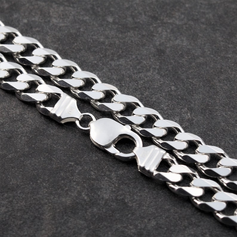 10mm Solid 925 Sterling Silver Cuban Curb Link Chain Necklace, Mens ...