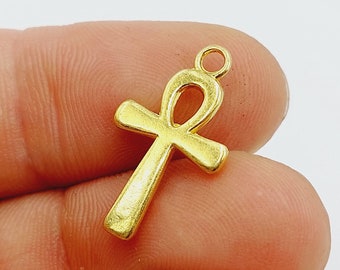 24k Shiny Gold Plated Ankh Charms Ankh Necklace CZ Life - Etsy
