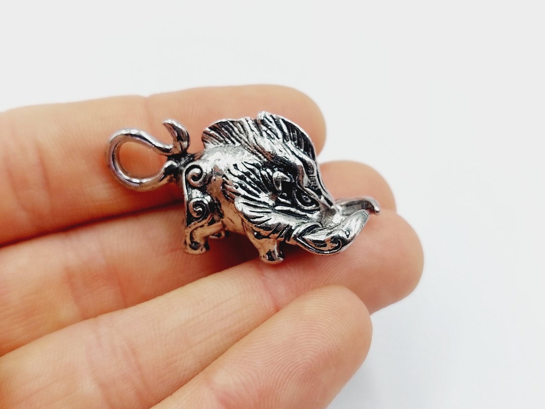 1 Wild Boar Charm 3-dimensional in Silver Colour (wild Pig Swine ...