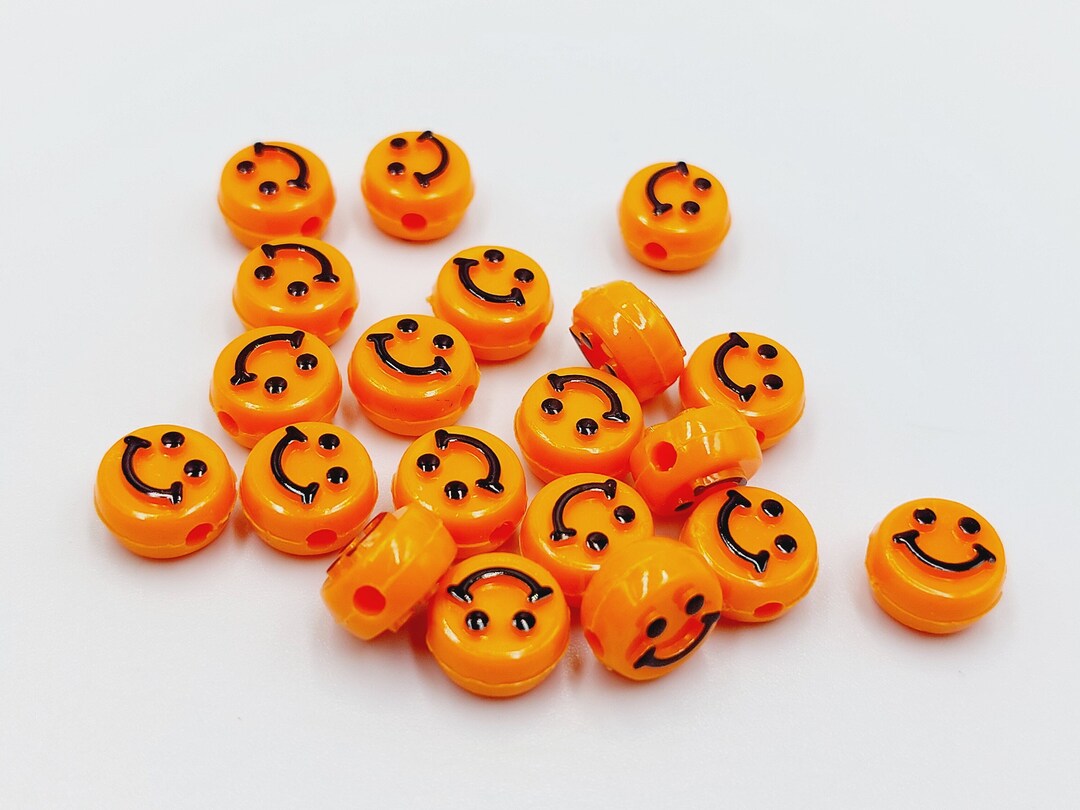 10 Smiley Beads - Orange - Emoji Smile Charms - (smiley Emoticon ...