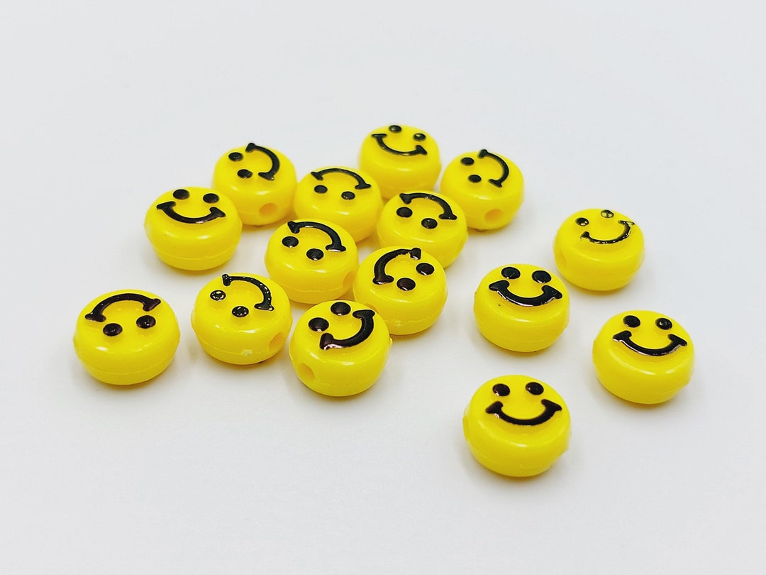 10 Smiley Beads - Yellow - Emoji Smile Charms - (smiley Emoticon ...