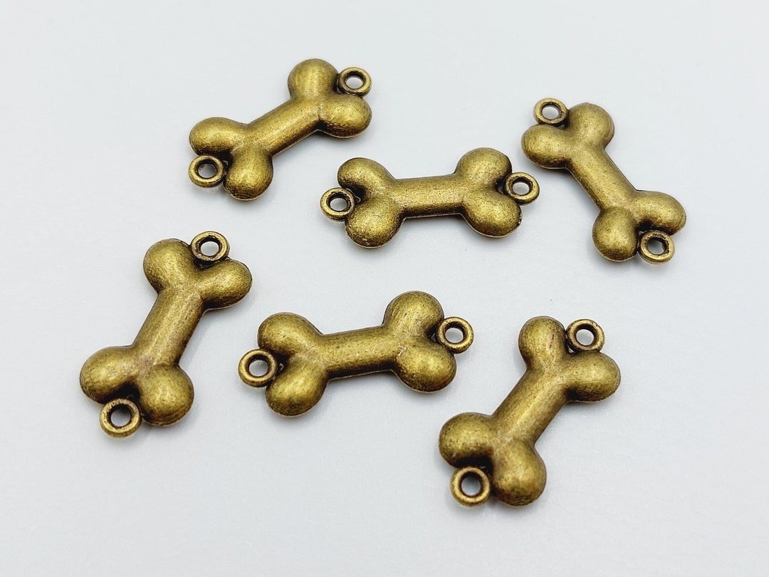 10 Bone Connector Charms in Antique Bronze Tone - (dog Bone Pet Toy ...