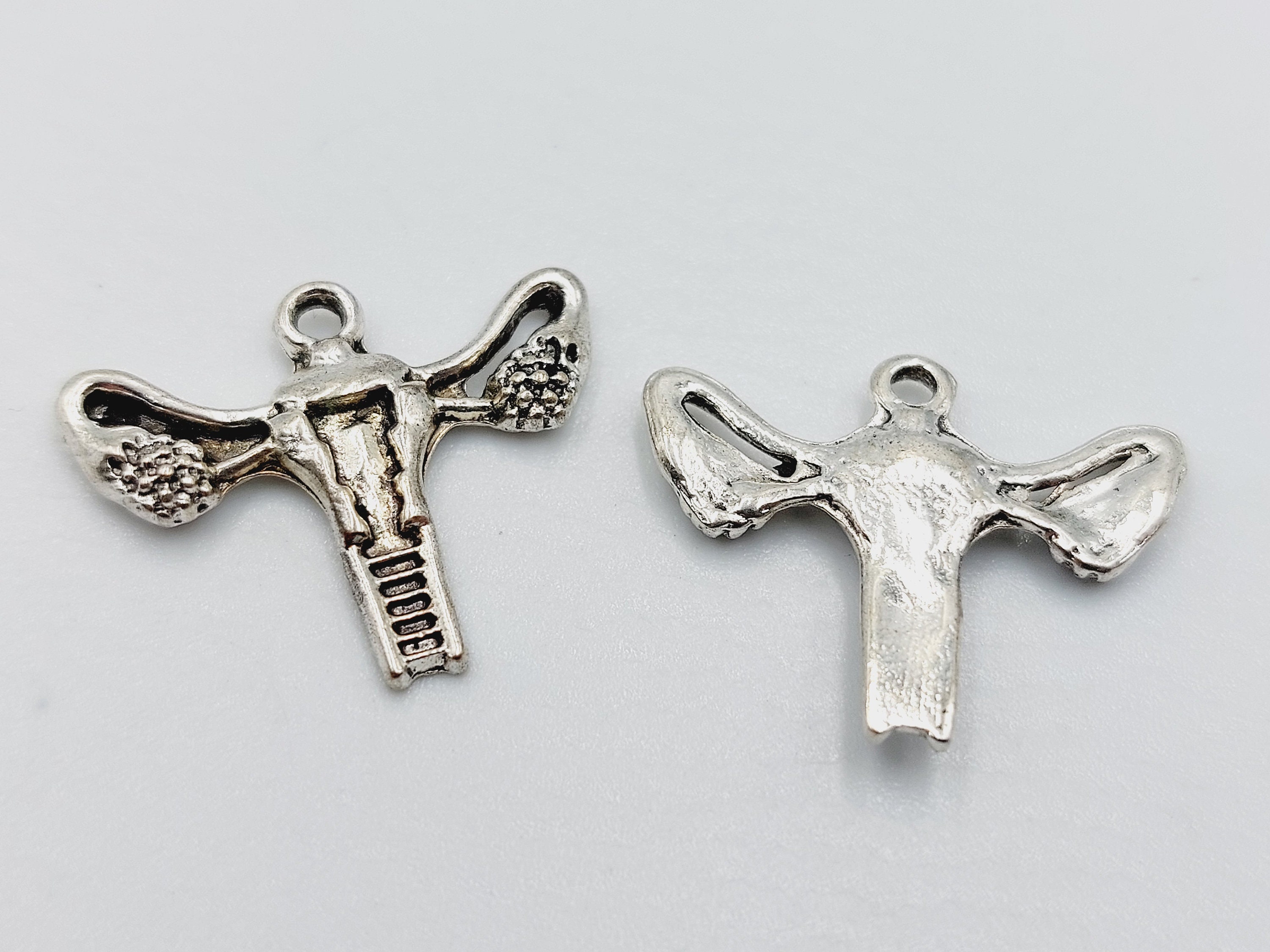 10 Anatomical Female Reproductive System Charms in Silver Tone uterus ...