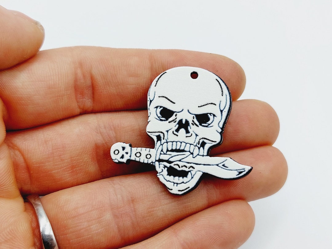 2 Skull & Sword Charms pirate Skull Dagger Assasin Halloween Black ...