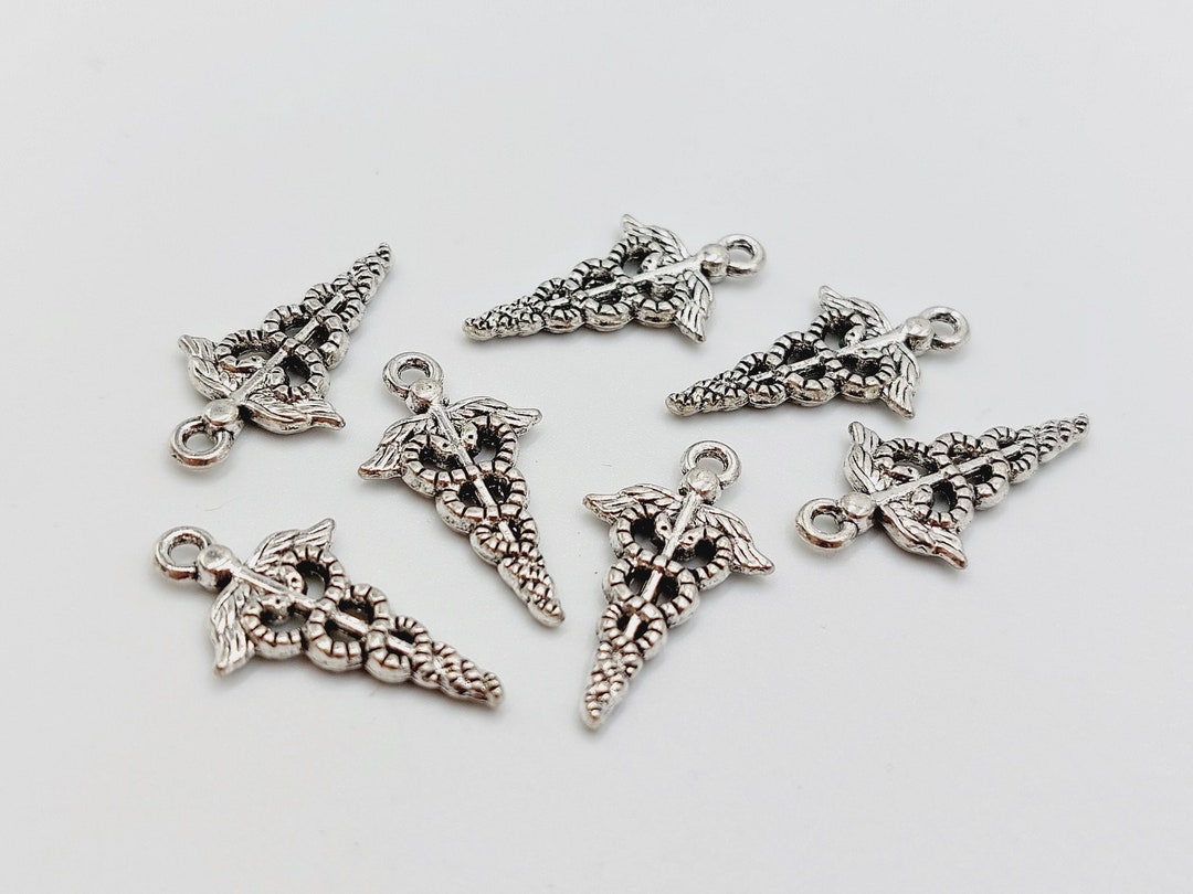 10 Caduceus Charms in Silver Tone (staff of Caduceus Charm Winged ...