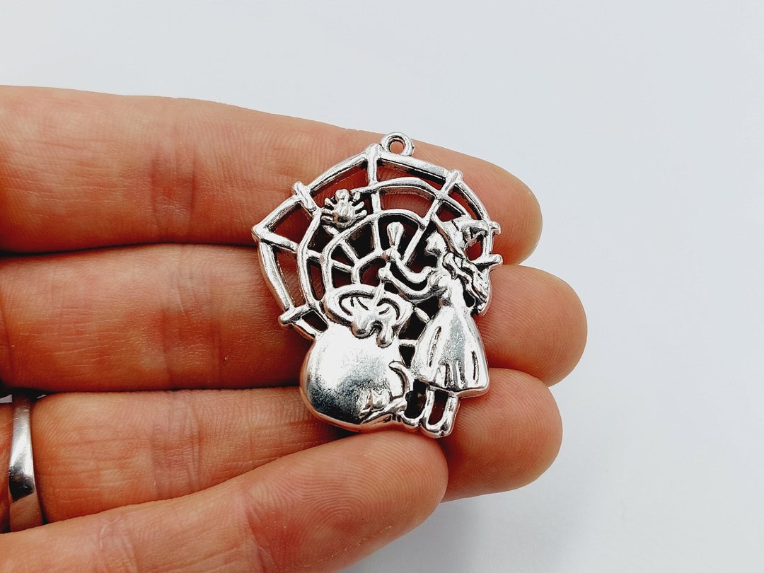 2 Witches Cauldron Charms / Pendants (large Halloween Gothic Spiderweb ...