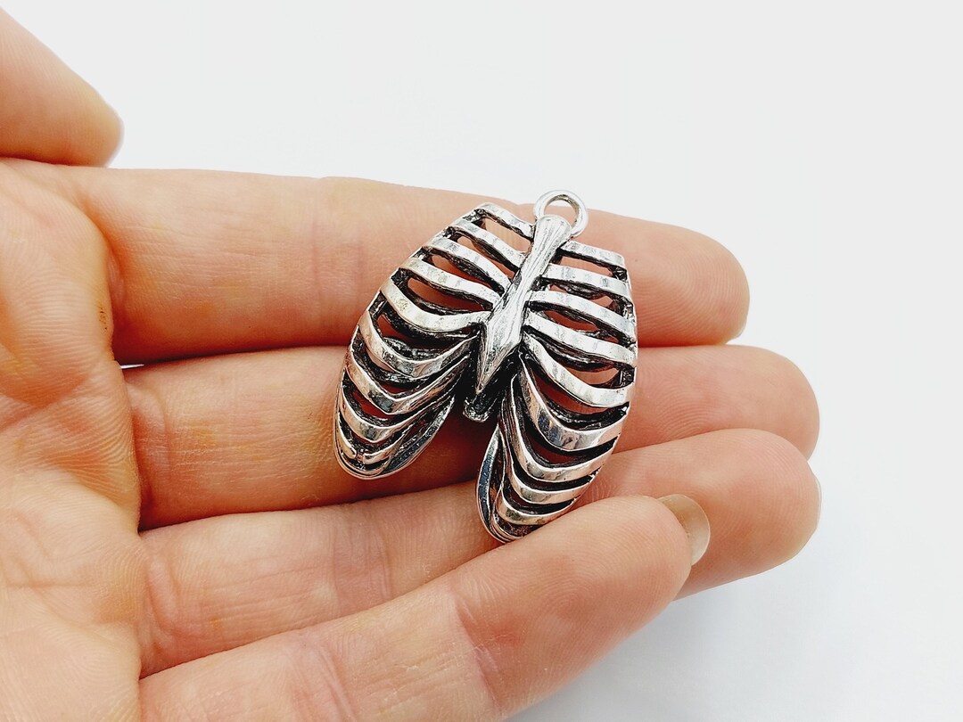 Human Ribcage Pendant in Silver Tone 3 Dimensional Human Thorax Ribs ...