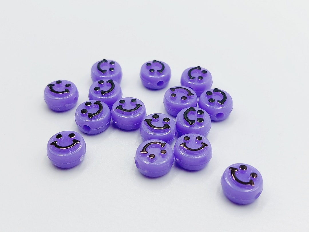 10 Smiley Beads - Purple - Emoji Smile Charms - (smiley Emoticon ...