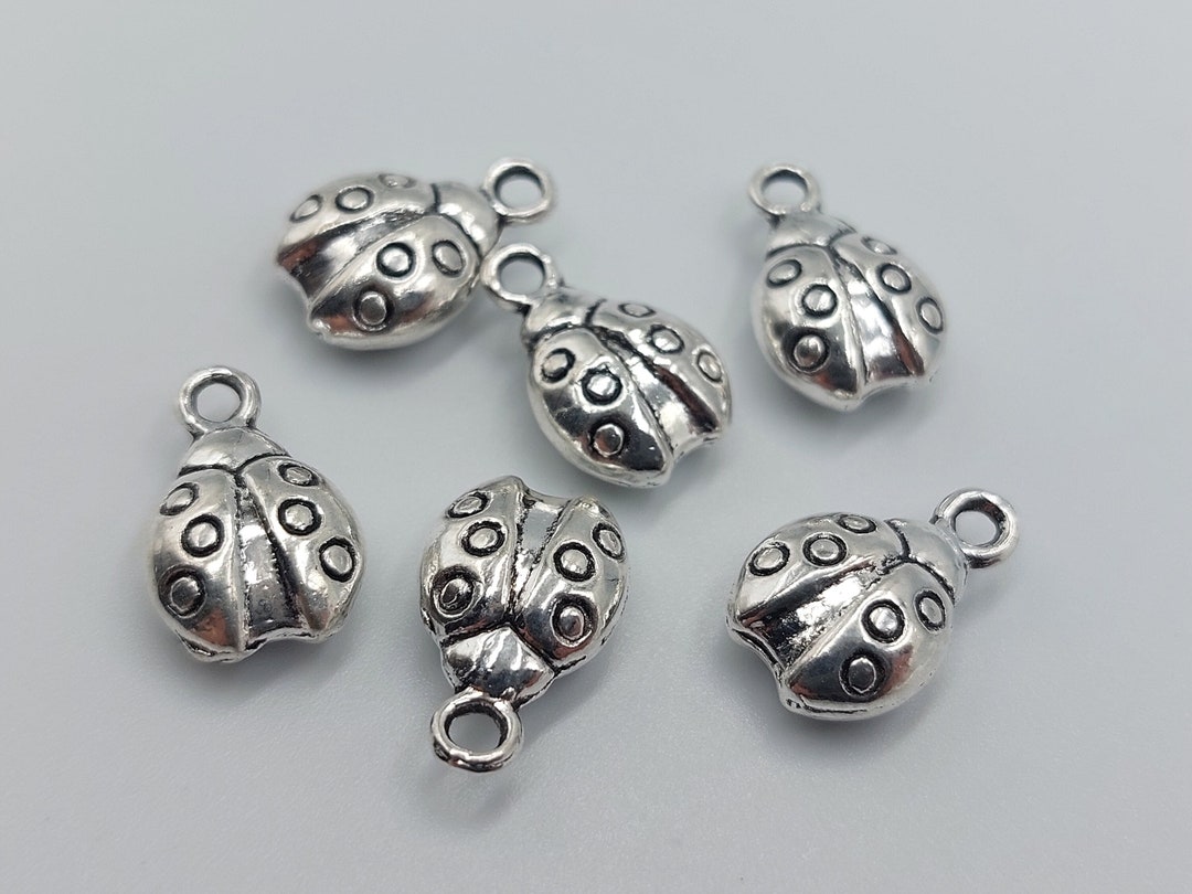 10 Ladybug Charms in Silver Tone - (doublesided Ladybird Pendant ...