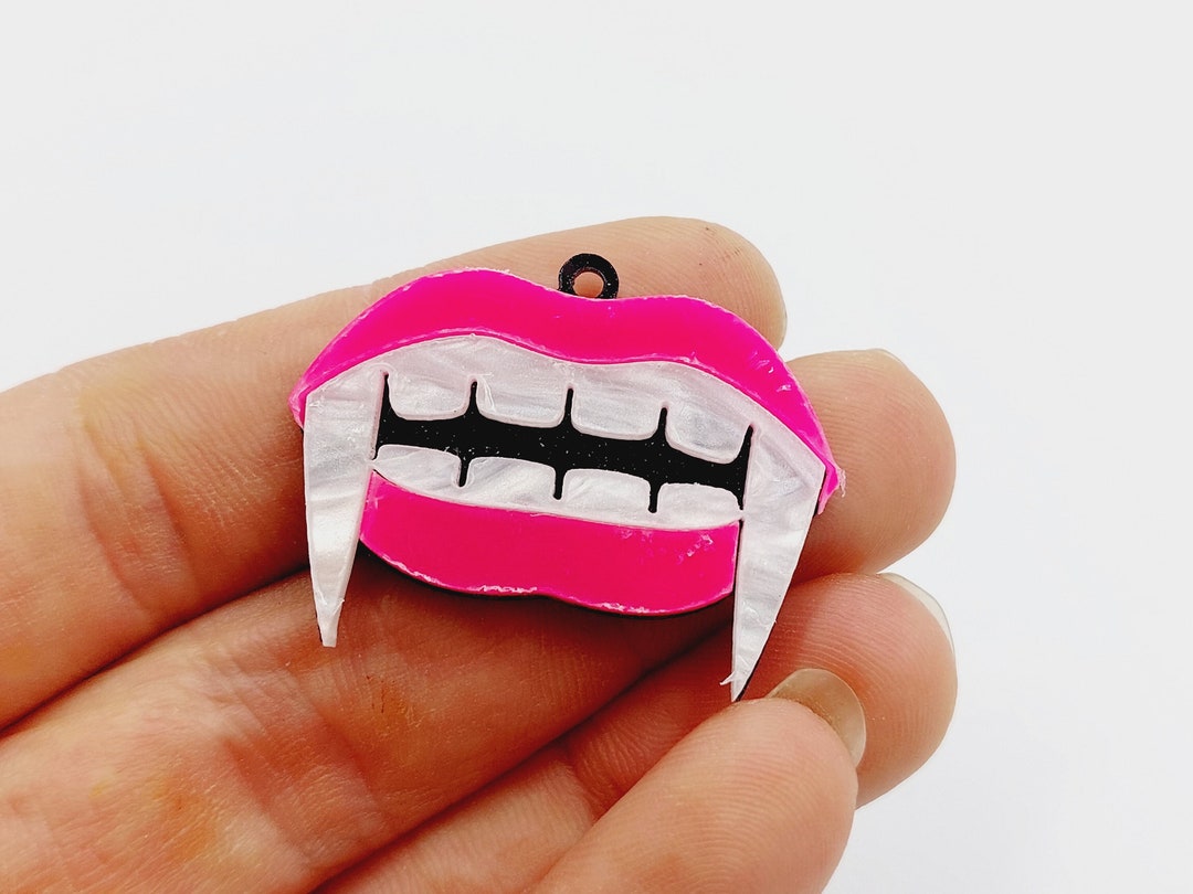 2 Vampire Lips and Fangs Charms (vampire Teeth Bite Charms Dracula ...