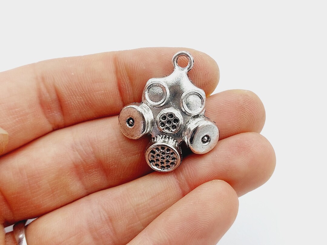 2 Gasmask Charms in Silver Tone (gas Mask Pendant Charm Cyber Gothic ...