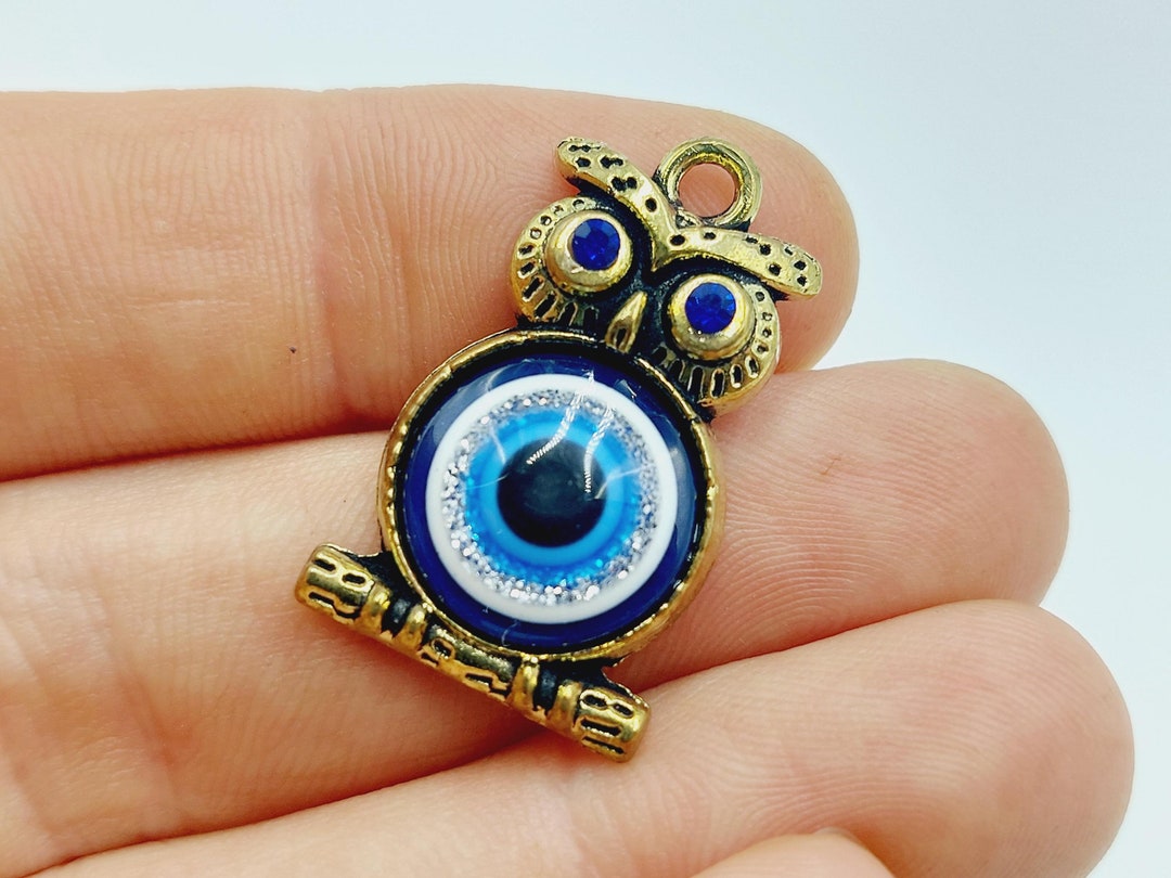 Protection Owl Evil Eye Nazar Charm With Blue Rhinestones (evil Eye ...