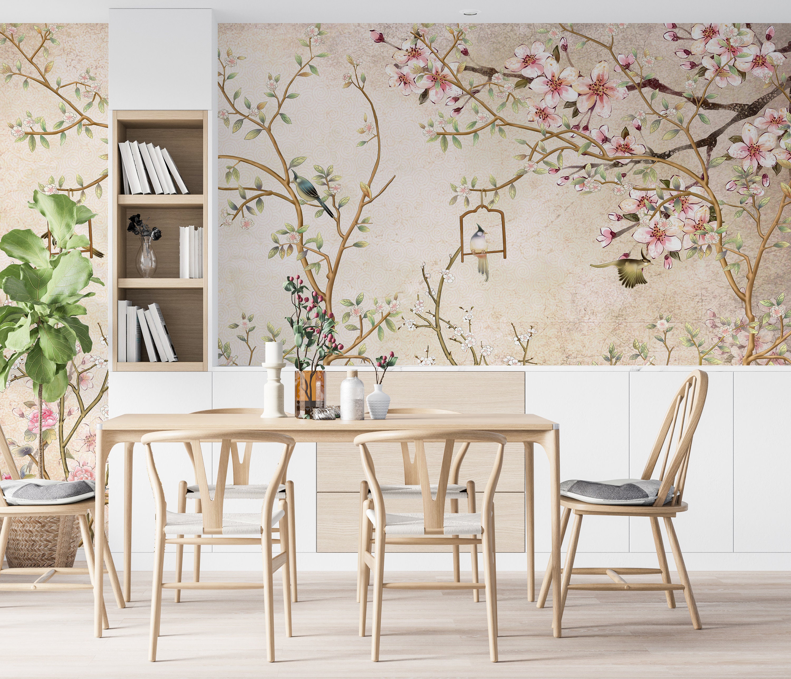 Vintage Yellow Chinoiserie Wallpaper Peel and Stick,chinese Birds With ...