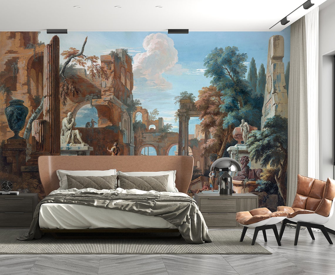 Ancient Roman City Landscape Wallpaper, Watercolor Painting Roman ...