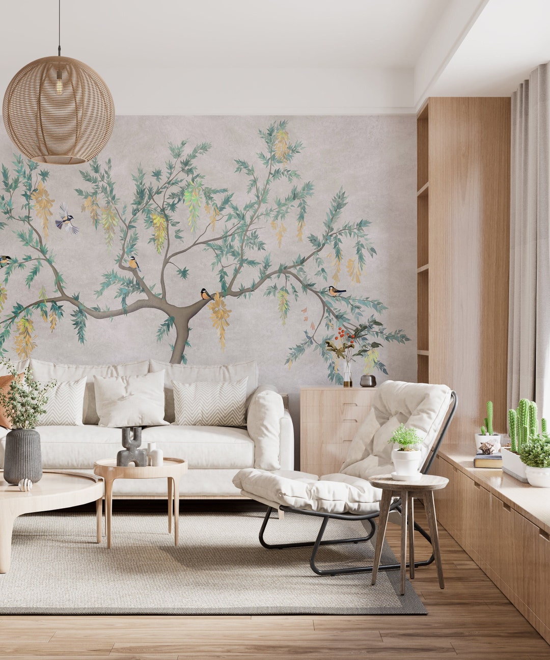 Vintage Chinoiserie Wallpaper Peel and Stick,chinese Trees Wall Mural ...