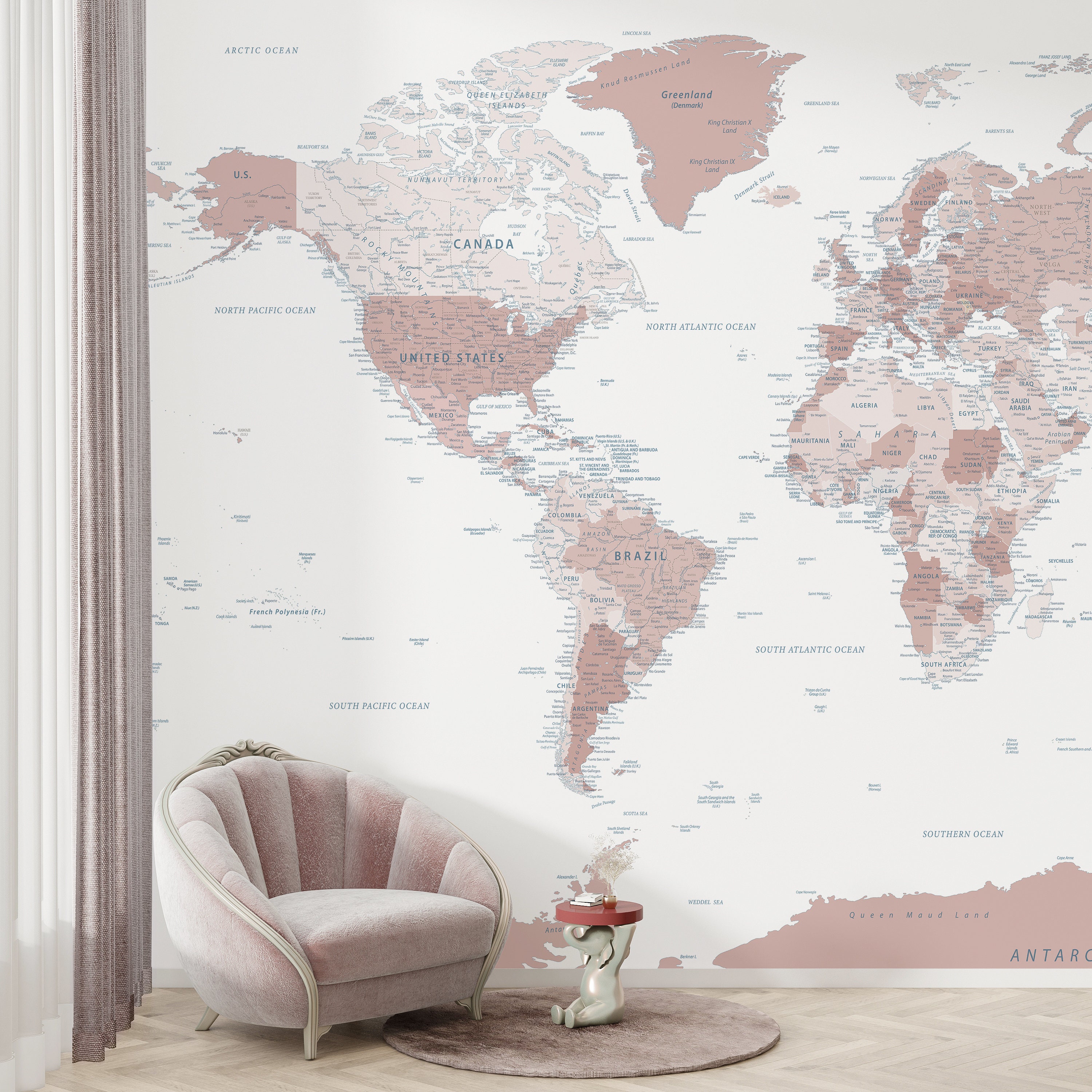 Beige World Map Wallpaper, Home Wall Decor Wallpaper, Customizable ...
