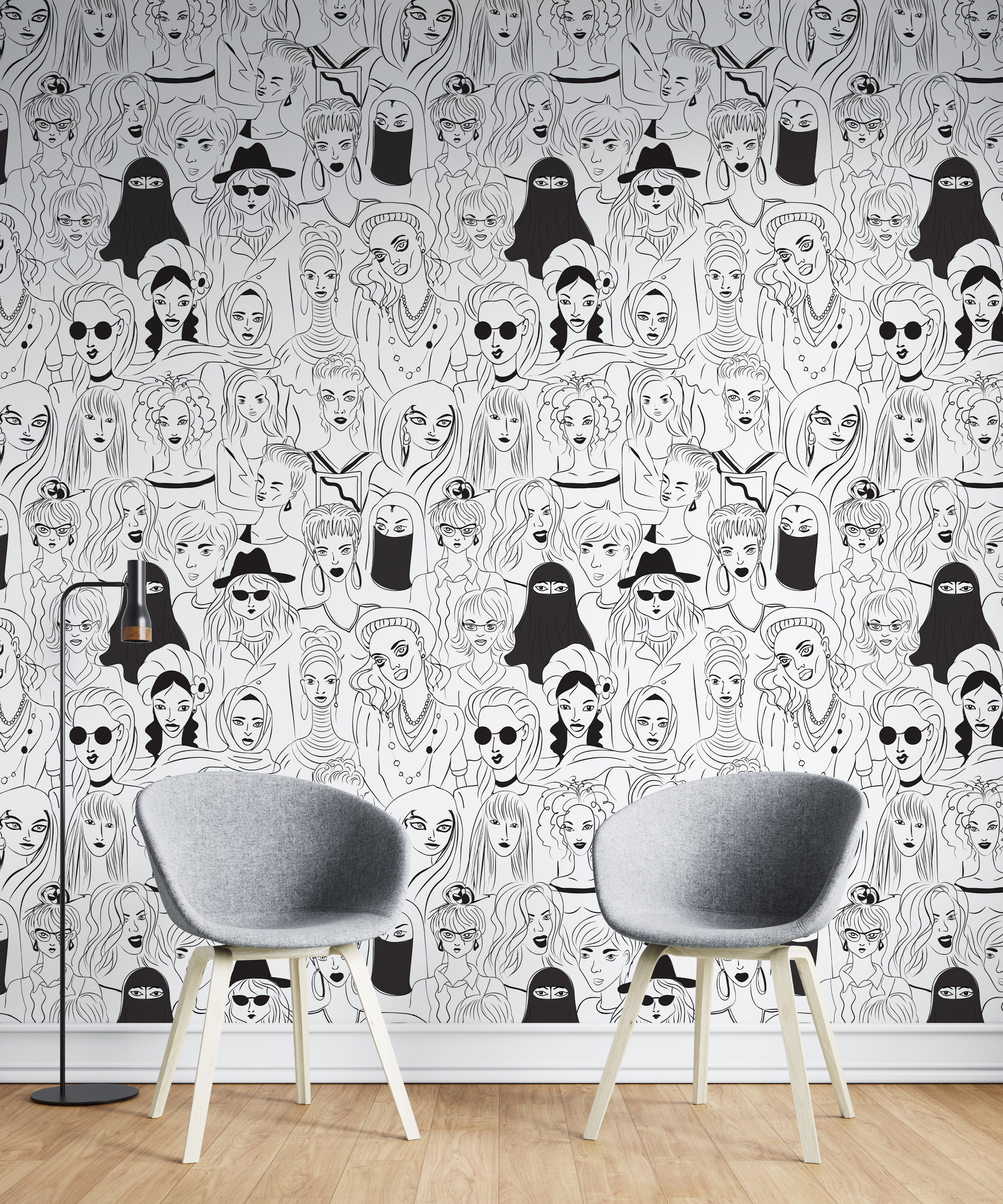 Woman Face Line Art Wallpaper Modern Art Wallpaper Abstract - Etsy