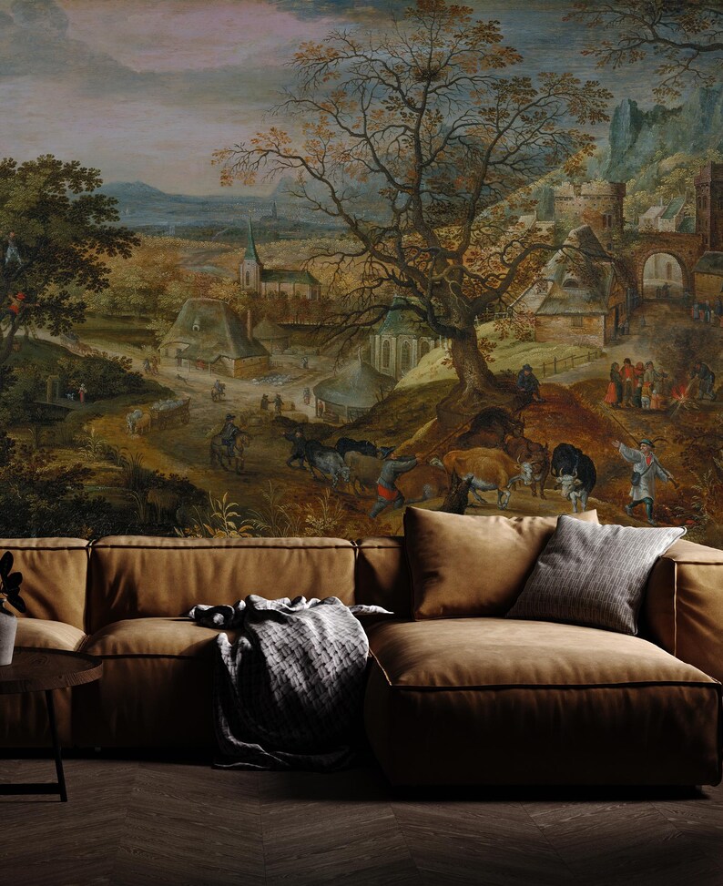 Renaissance Landscape Wallpaper Mural, Vintage European Countryside ...