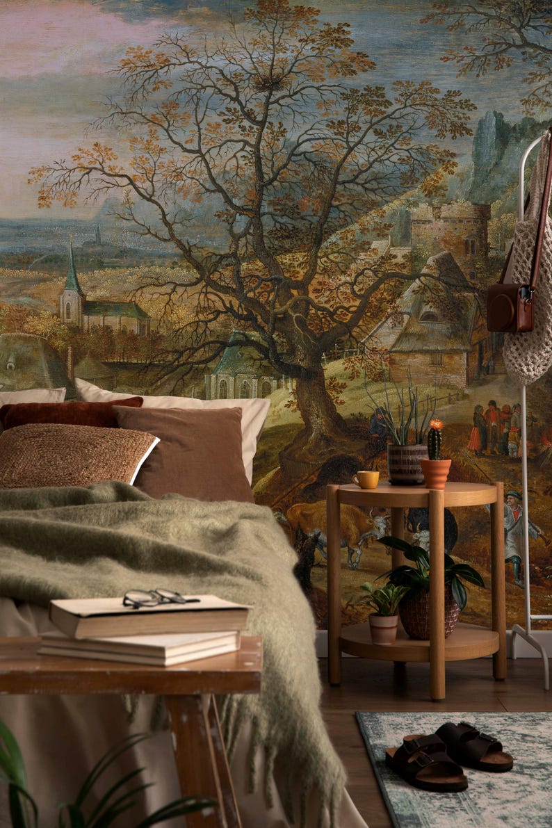 Renaissance Landscape Wallpaper Mural, Vintage European Countryside ...