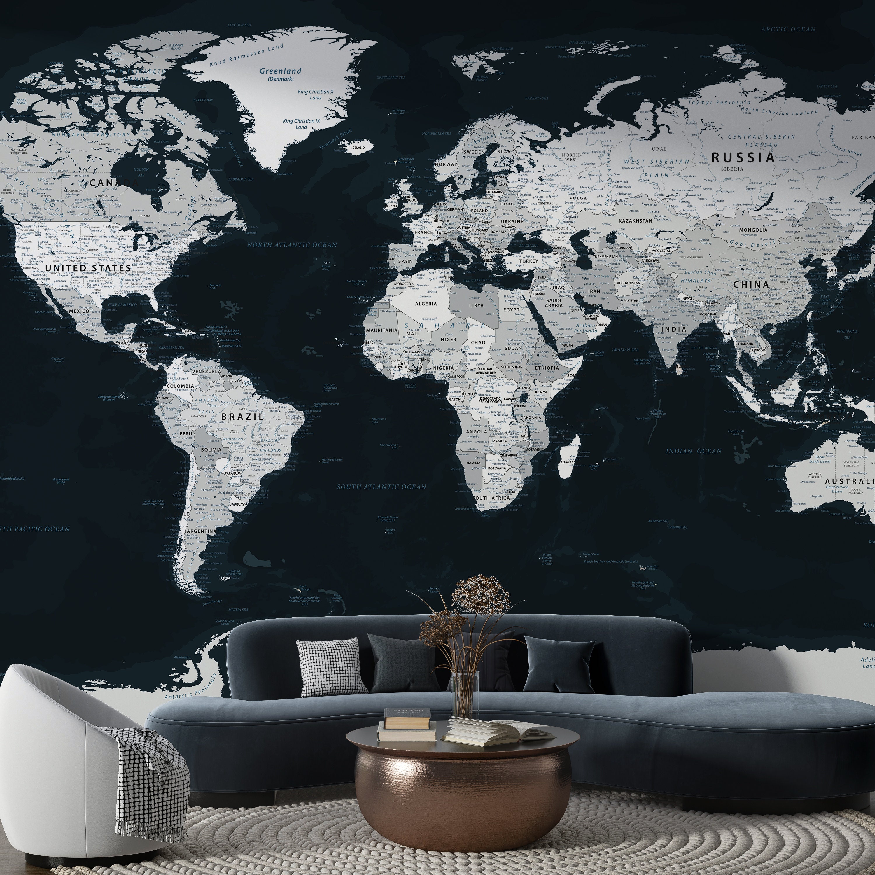 Dark World Map Wallpaper, Removable Wall Decal, Peel & Stick Mural - Etsy