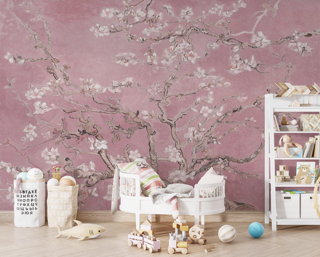 Pink Chinoiserie Tree Wallpaper, Pink Blossoming Flowers Tree Wall ...