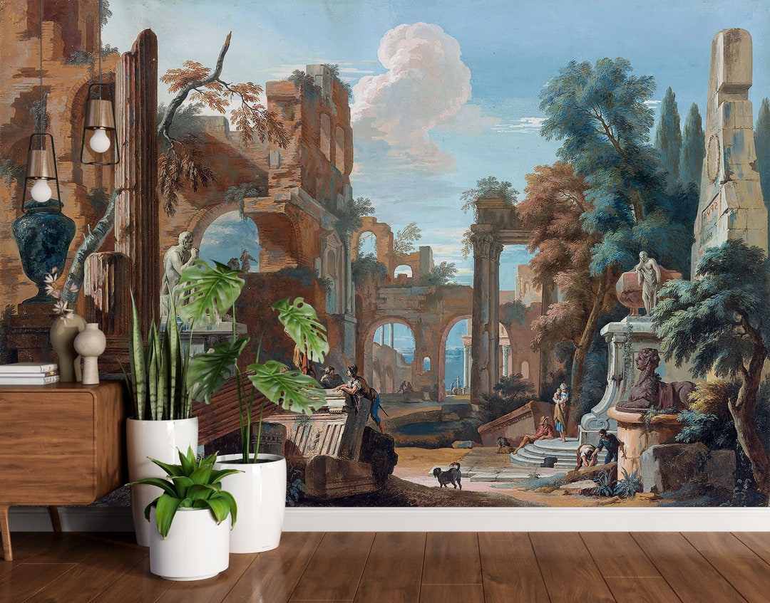 Ancient Roman City Landscape Wallpaper, Watercolor Painting Roman ...
