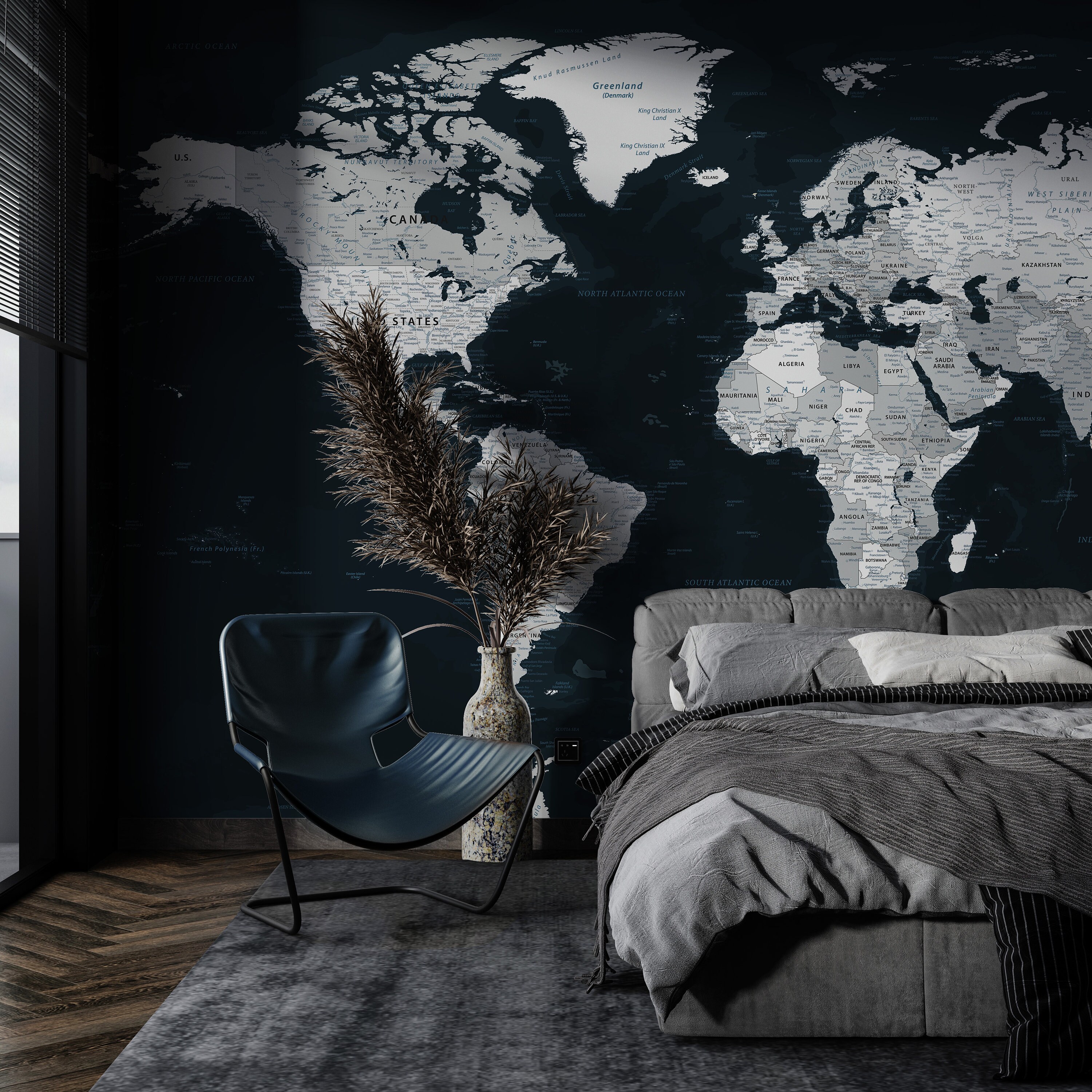 Dark World Map Wallpaper, Removable Wall Decal, Peel & Stick Mural - Etsy
