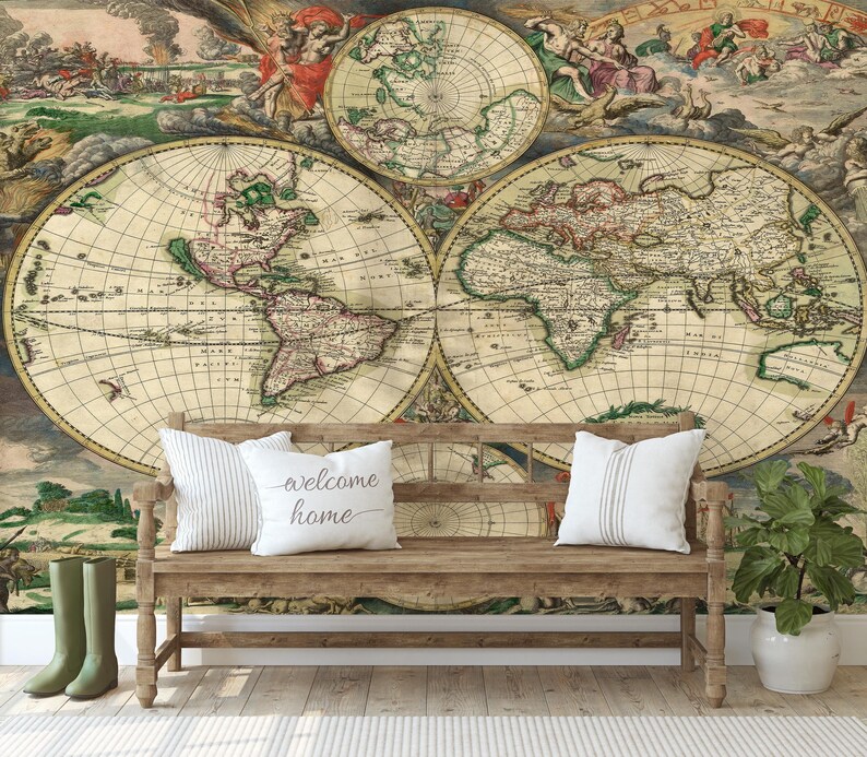 Old World Map 1682 Wall Art Print, Antique World Map Wallpaper, Vintage ...