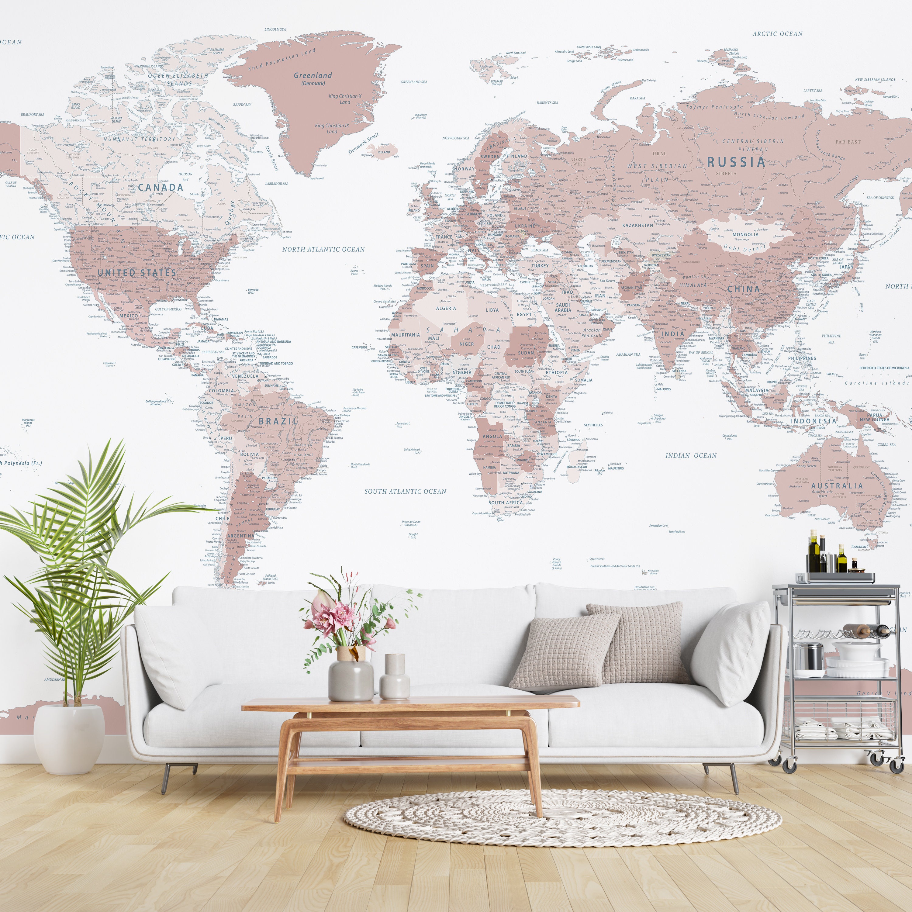 Beige World Map Wallpaper, Home Wall Decor Wallpaper, Customizable ...
